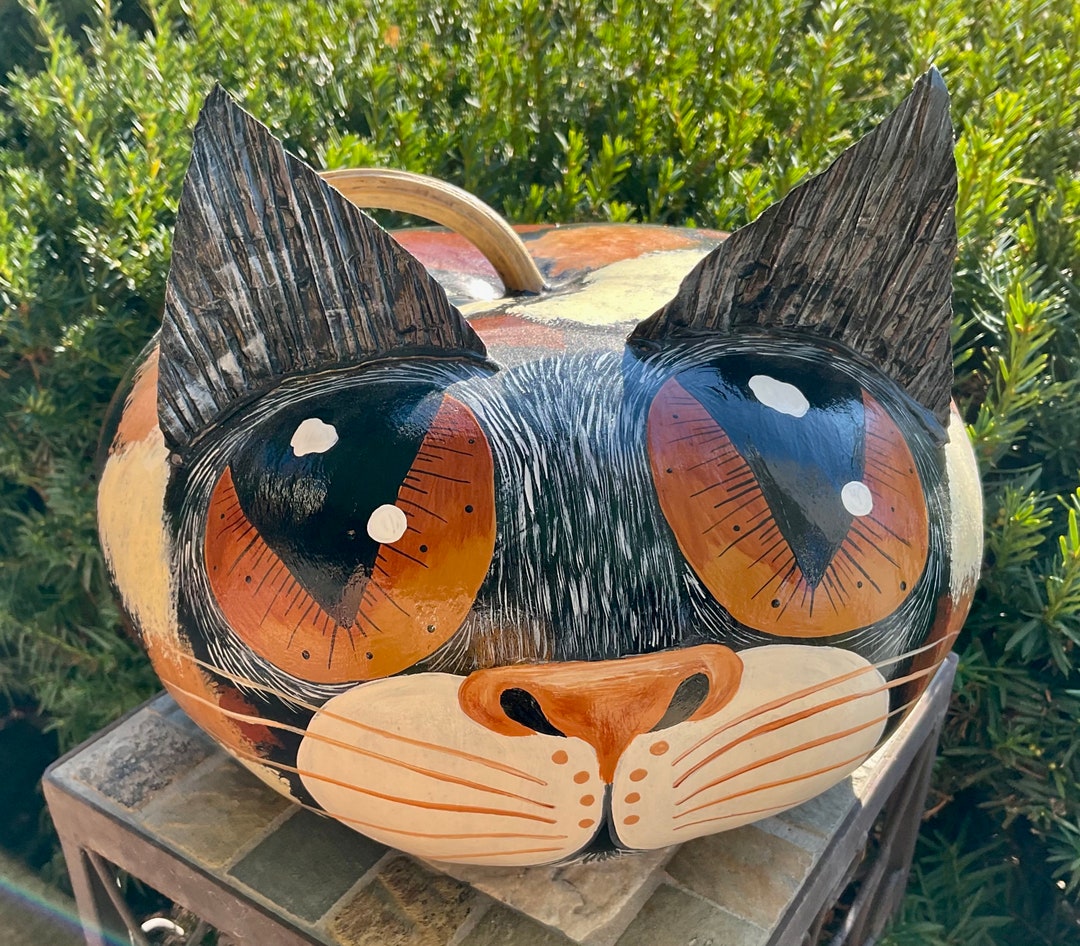 CALICO CAT HEAD Gourd, Hand Painted Gourd, Extra Large Calico Cat Head ...