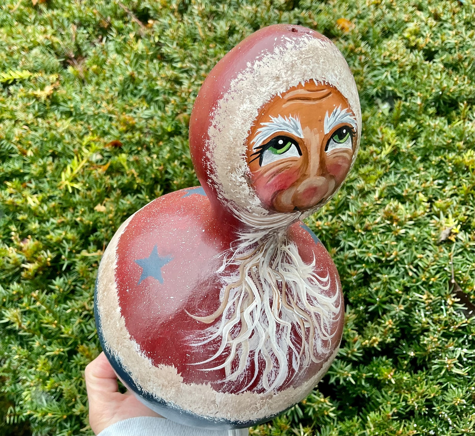 SANTA GOURD, AMERICANA Santa, Hand Painted Gourd, for the Santa ...