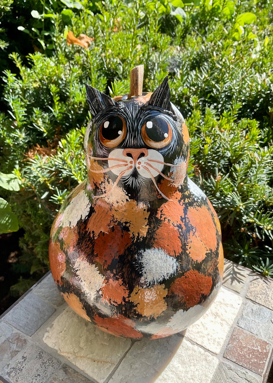 CALICO CAT GOURD Hand Painted Gourd Calico Cat W/gold Eyes - Etsy