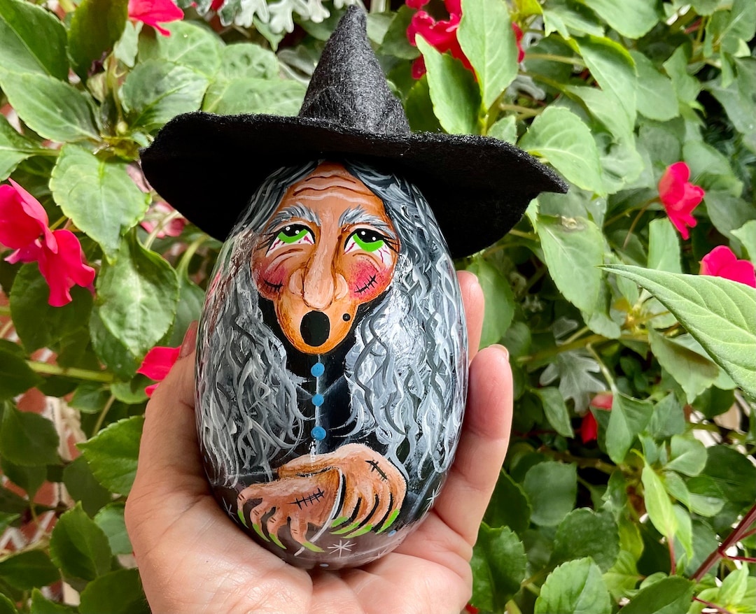 HALLOWEEN WITCH EGG, Hand Painted Large Wooden Egg, Halloween Decor ...