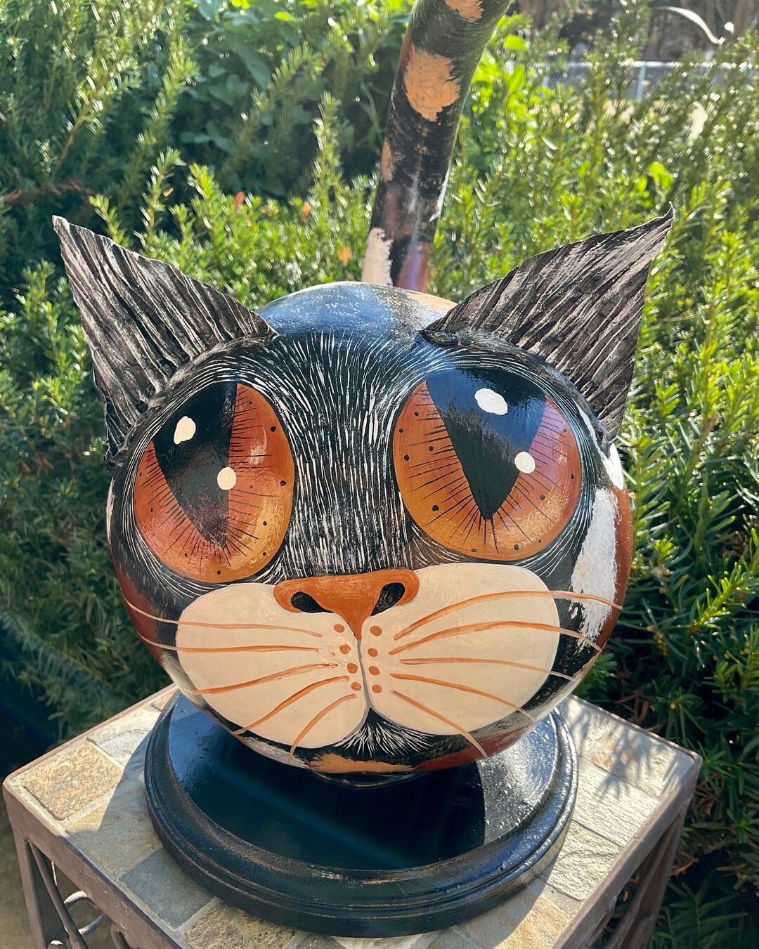 CALICO CAT GOURD, Hand Painted Gourd, Calico W/gold Eyes, Unique Gourd ...