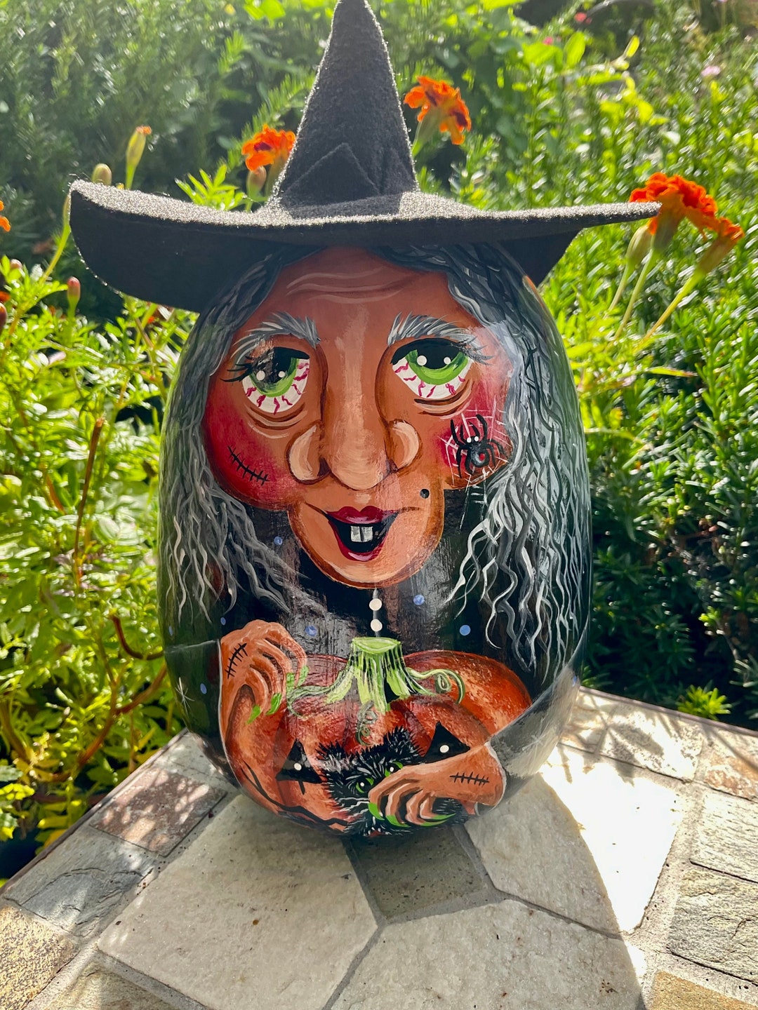 HALLOWEEN WITCH GOURD, Hand Painted Gourd, Halloween Decor, Unique ...