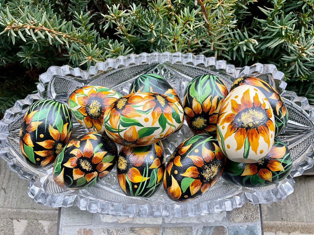 WOODEN SUNFLOWER EGGS, Hand Painted Eggs, Farmhouse Decor, Sunflower ...