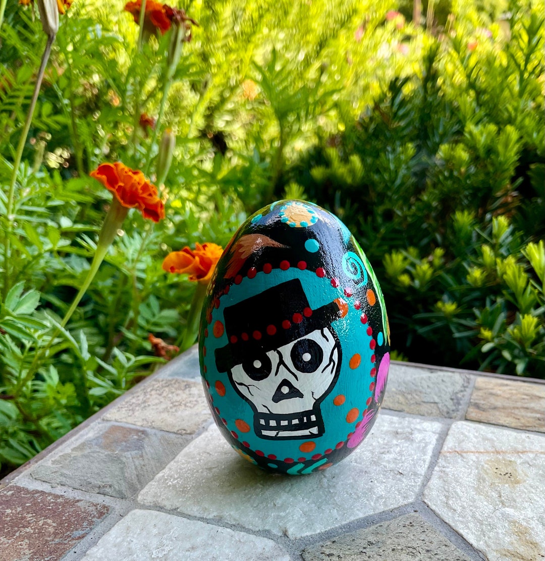 DAY of THE DEAD Wooden Egg, Hand Painted Egg, Halloween Decor, Original ...