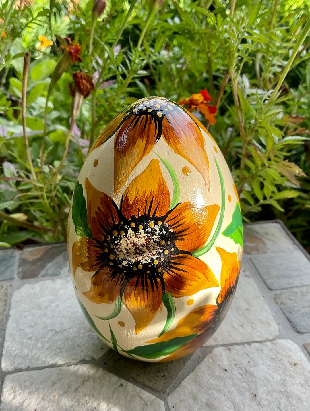 LARGE SUNFLOWER EGG, Hand Painted Large Wooden Egg, Fall Decor ...