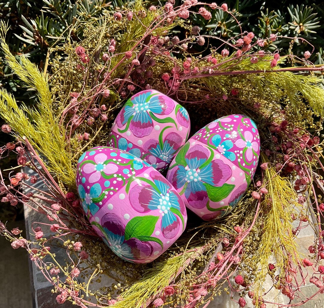 FLORAL PANSY EGG, Hand Painted Wooden Egg, Pink Egg W/floral Mini ...
