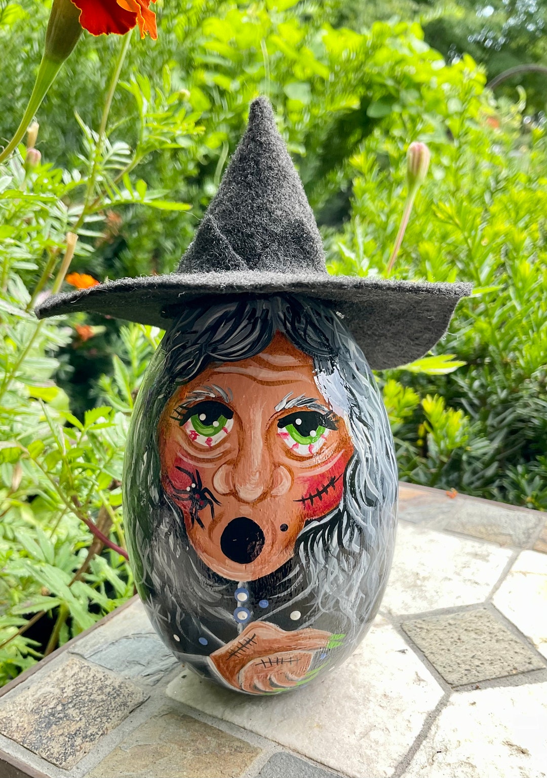 HALLOWEEN WITCH EGG, Hand Painted Large Wooden Egg, Halloween Decor ...
