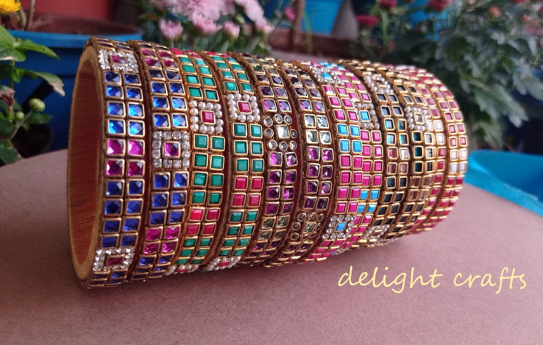ROYAL Silk Thread Kundan BANGLES - Handmade by Indian Artisan - High ...