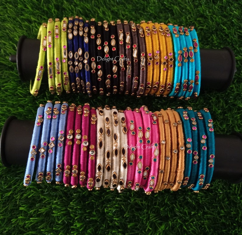Multi Colour SILK THREAD BANGLES Set of 4 Bangles - Etsy