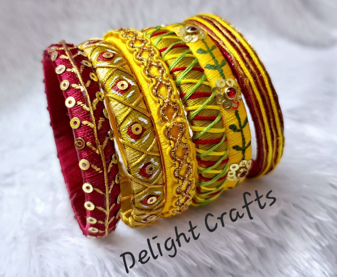 Garbha Dandiya Special Multi Color Thread Bangles "set of 6" Navaratri ...