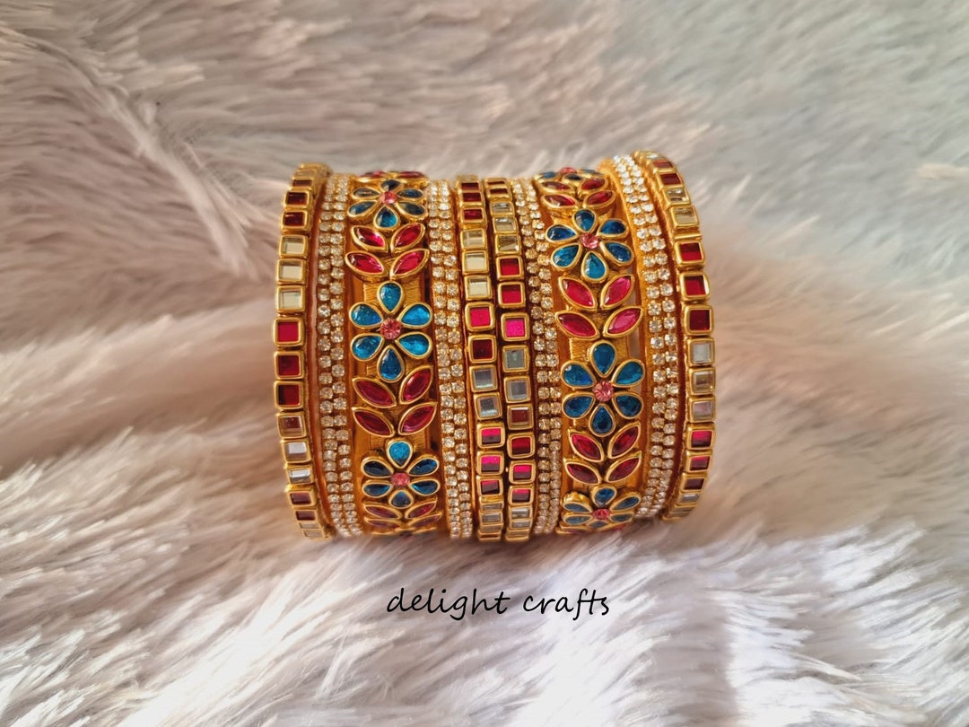 Silk Thread Kundan Bangles- Set of 10 Bangles - Party Wear - Festival ...