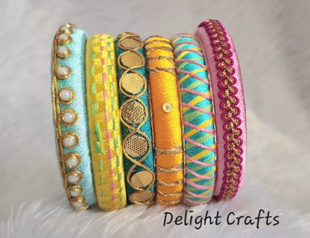 Garbha Dandiya Special Dazzling Multi Color Thread Bangles "set of 6 ...