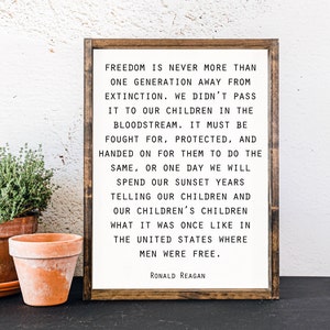 Patriotic Wall Art Ronald Reagan Freedom Quote Farmhouse Sign Military ...