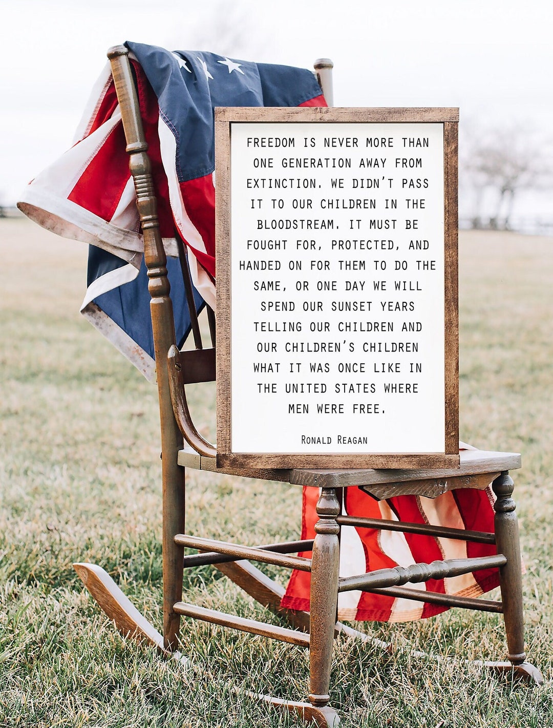 Patriotic Wall Art Ronald Reagan Freedom Quote Farmhouse Sign Military ...