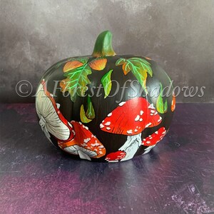 Large Hand Painted Autumn Fungi Ceramic Pumpkin, Halloween Decor ...
