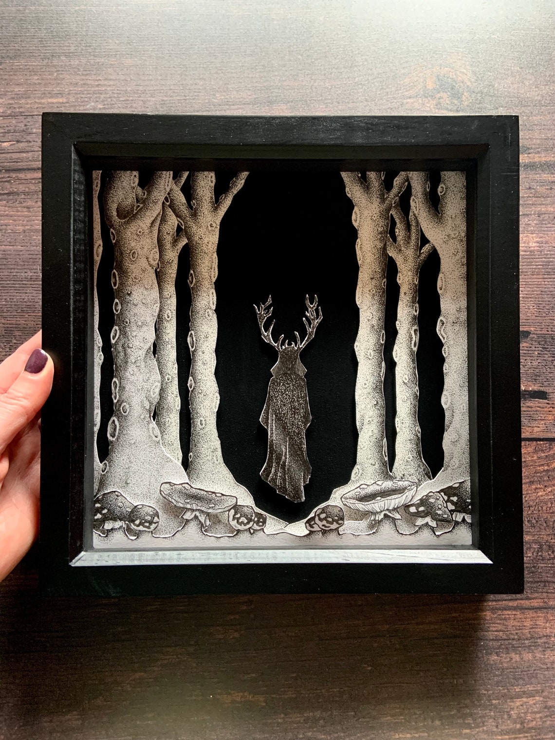 Horned God Framed Paper Cut Art, Dark Forest Wall Art, Box Frame Art ...