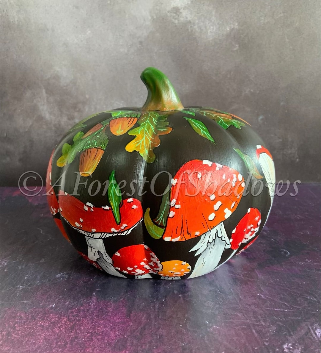 Large Hand Painted Autumn Fungi Ceramic Pumpkin, Halloween Decor ...