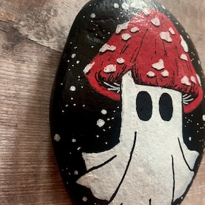 Hand Painted Mushroom Ghost Pebble | Halloween Home Decor | Mushroom ...
