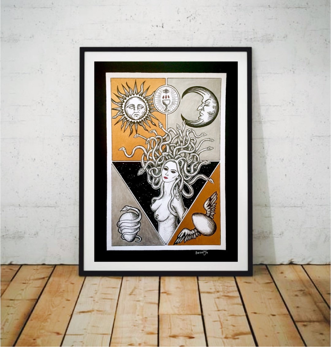 Medusa Rising Original Art, Occult Witchy Art, Pen and Ink, Alchemy Art ...