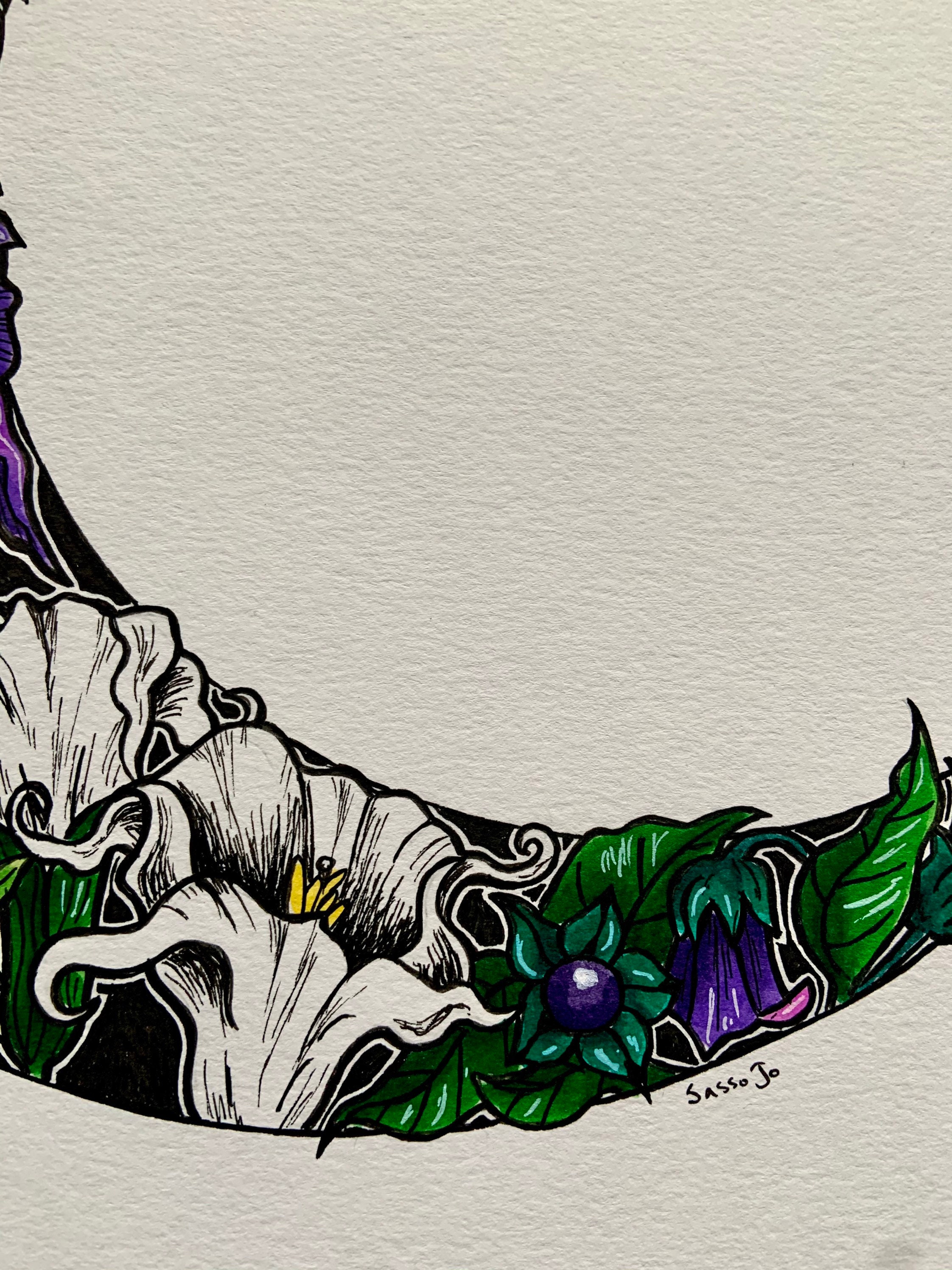 Poison Moon Original Artwork Witchy Botanical Art Moon - Etsy