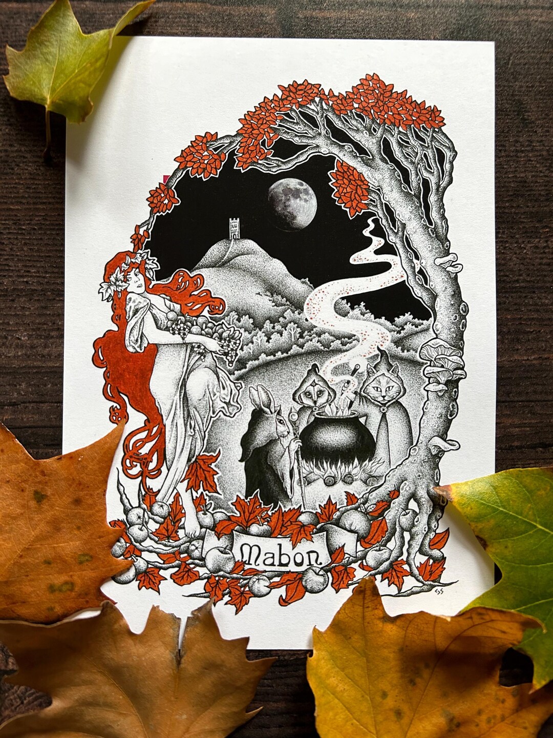 Mabon A5 Altar Card Art Print, Autumn Wall Art, Art Nouveau Print, Glastonbury Art, Autumn Home ...