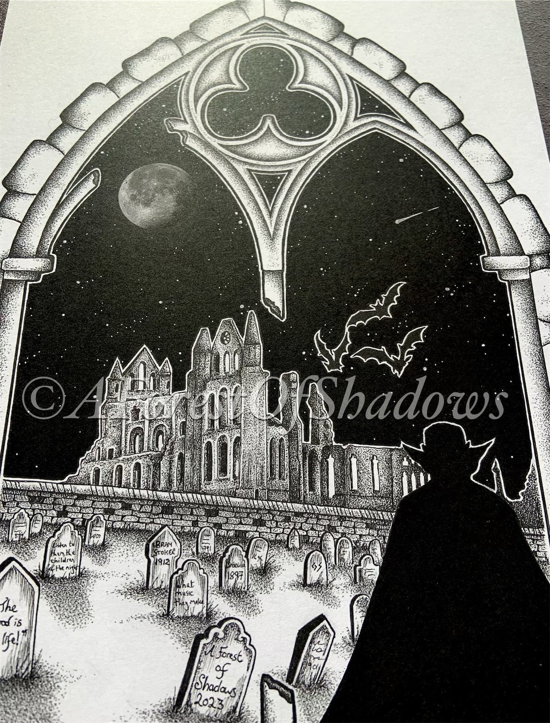 Dracula at Whitby Abbey A4 Art Print, Vampire Wall Art, Halloween Home ...