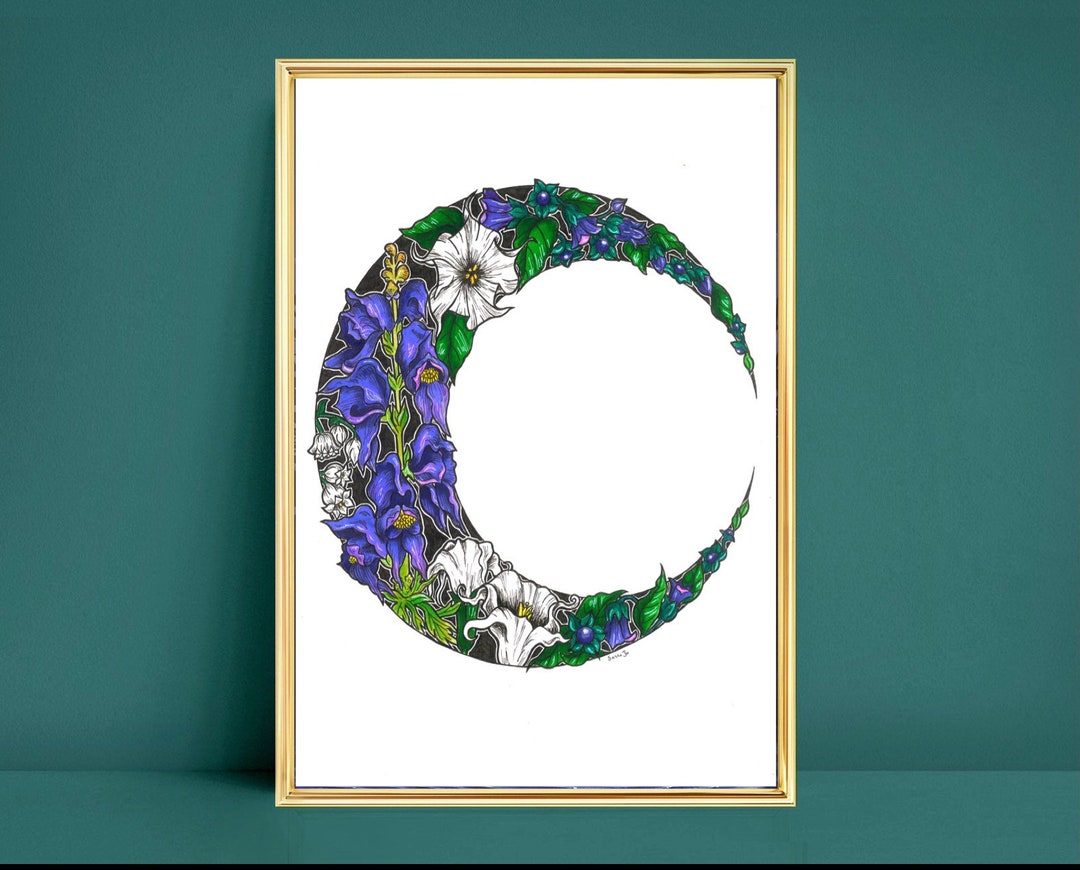 Poison Moon Original Artwork, Witchy Botanical Art, Moon Illustration ...