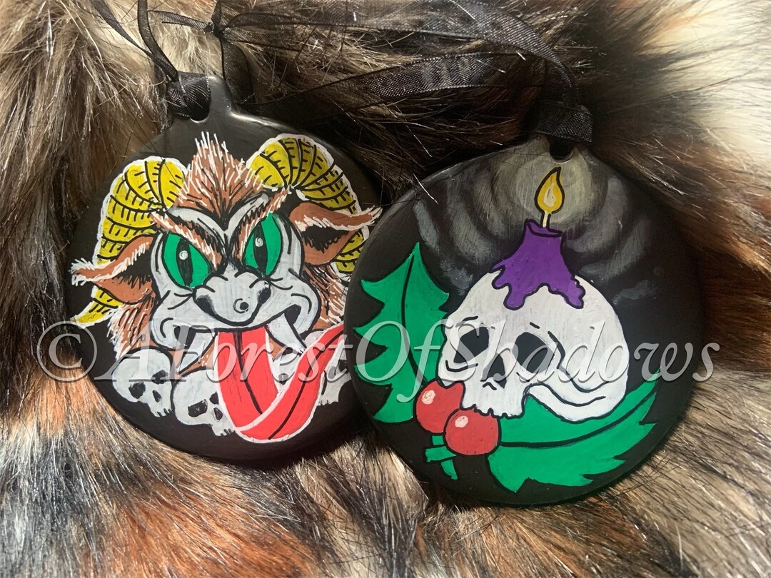 Krampus and Skull Hand Painted Ceramic Bauble, Christmas Decoration ...
