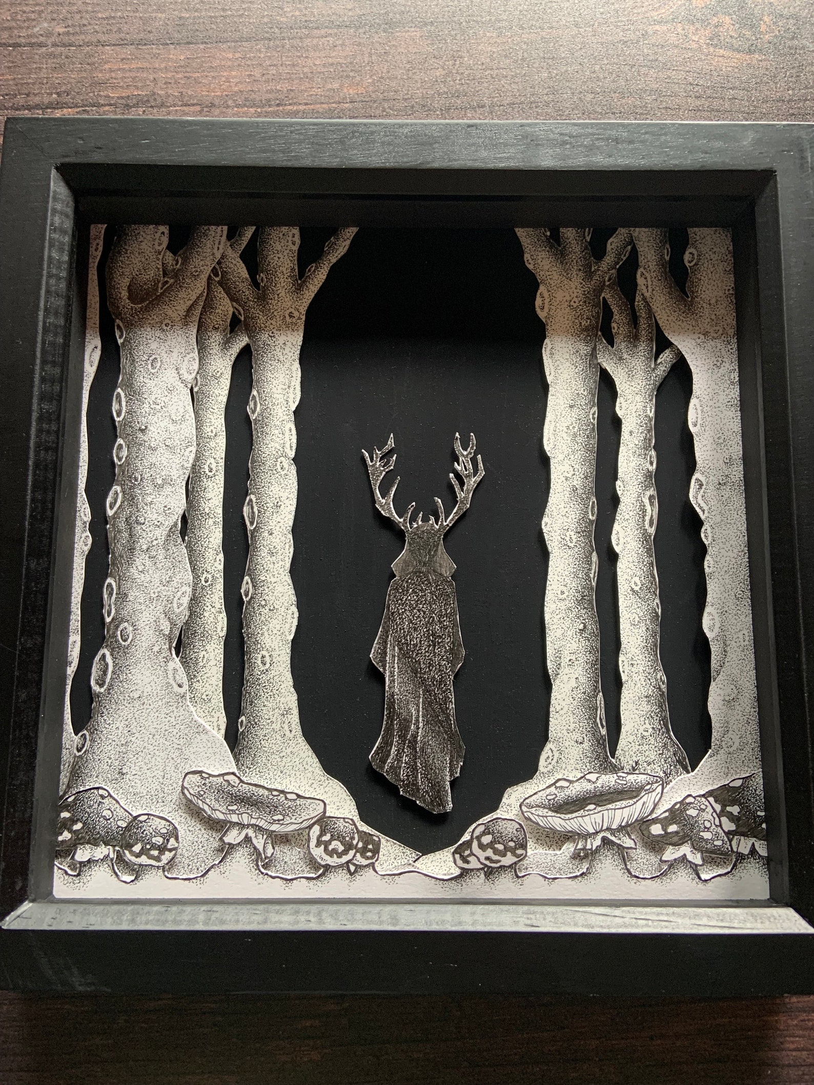 Horned God Framed Paper Cut Art, Dark Forest Wall Art, Box Frame Art ...