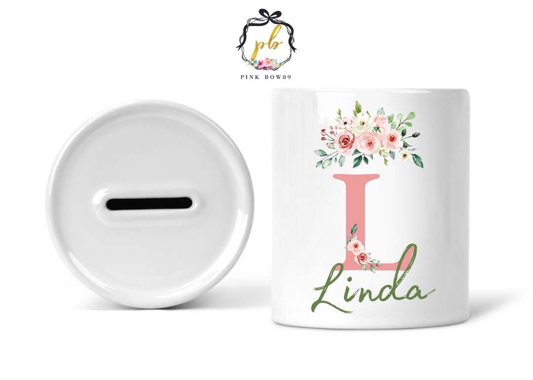 Personalised Floral Money Jar , Ceramic Money Box , Floral Money Box ...