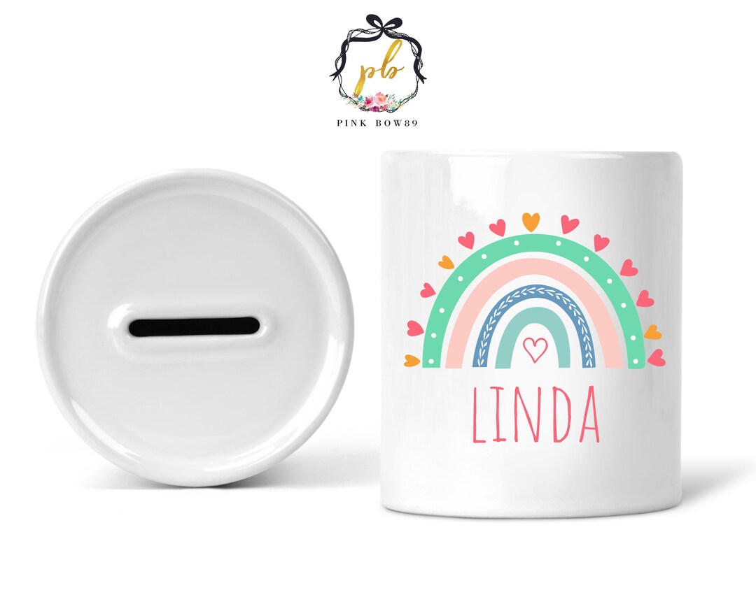 Personalised Boho Rainbow Money Jar , Ceramic Money Box , Rainbow Money ...