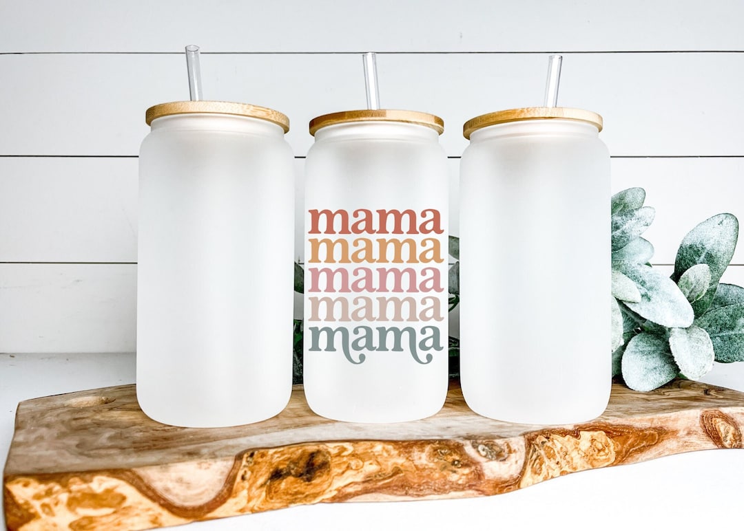 Retro Mom Glass Cup, Retro Fall Coffee Cup, Glass Cup With Lid and ...