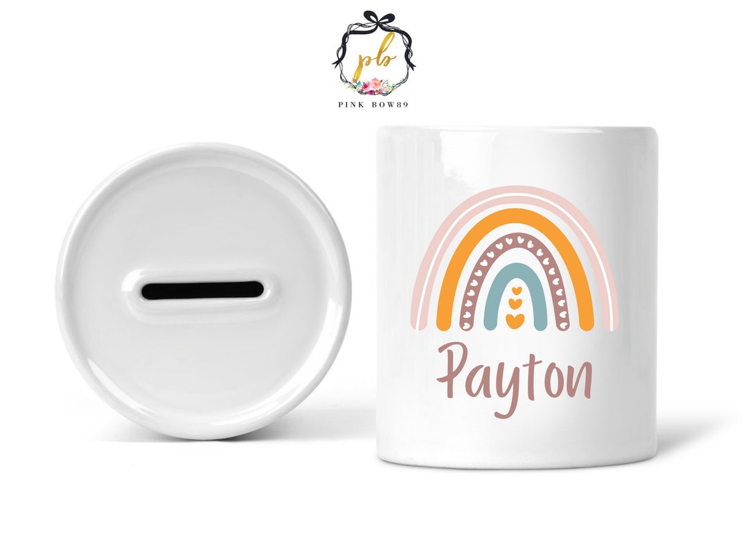 Personalised Boho Rainbow Piggy Bank ,money Jar , Ceramic Money Box ...