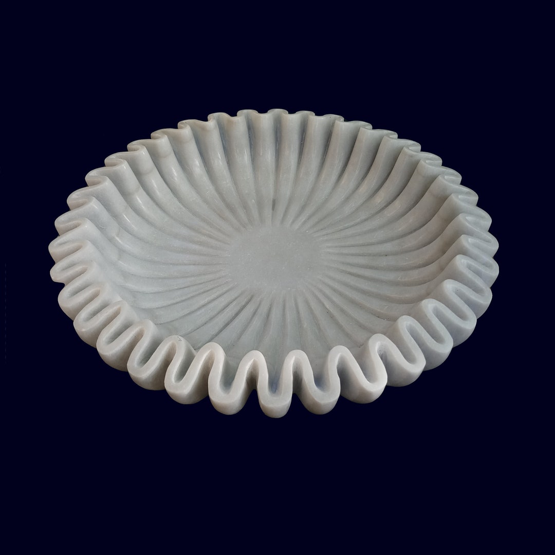 Large Decorative Marble Flower Bowl Urli, Handcarved Rippled Bowl ...