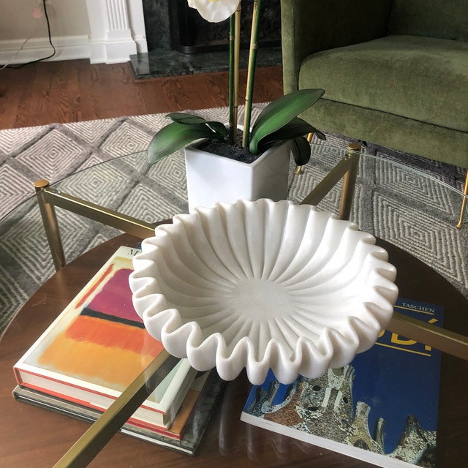 Marble Bowl, Handmade Bowl, Decorative Bowl, Marble Ripple Bowl, Ruffle ...