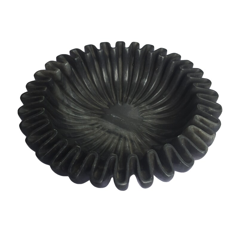 Decorative Vintage Black Ruffle Bowl, Flower Floater Marble Bowl Marble ...
