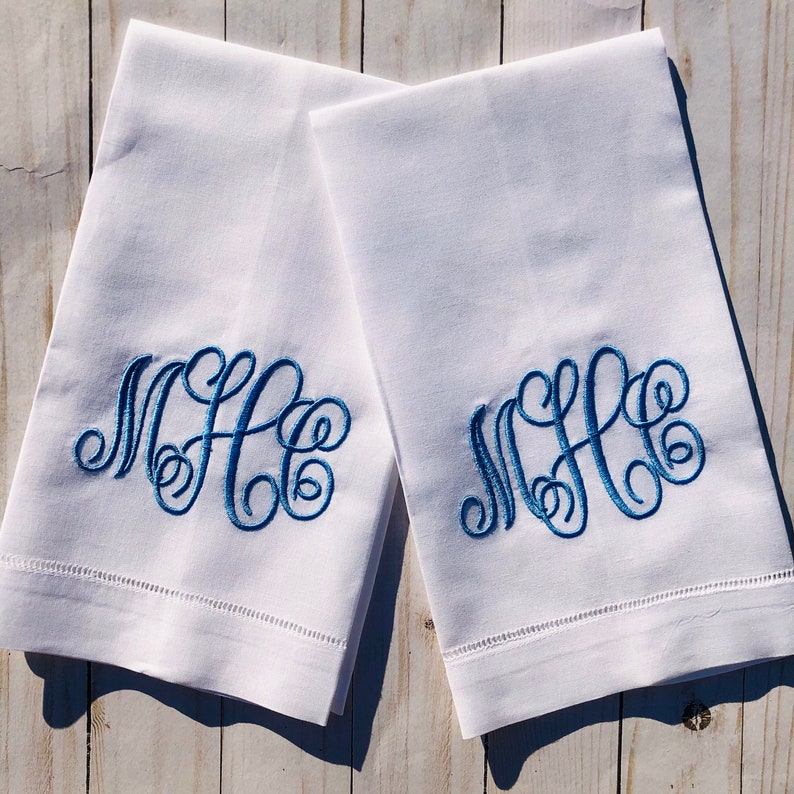 Linen Monogrammed Hand Towels Set of 2 - Etsy