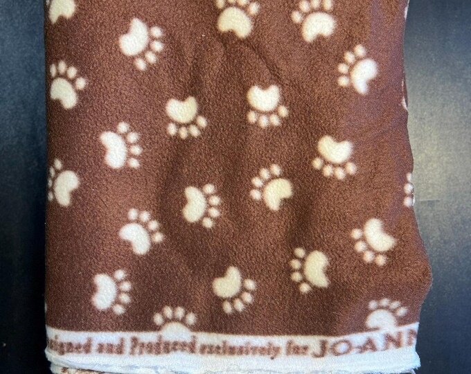 Paw Print Fleece Fabric – Brown Background, Soft Pet-themed Material by ...