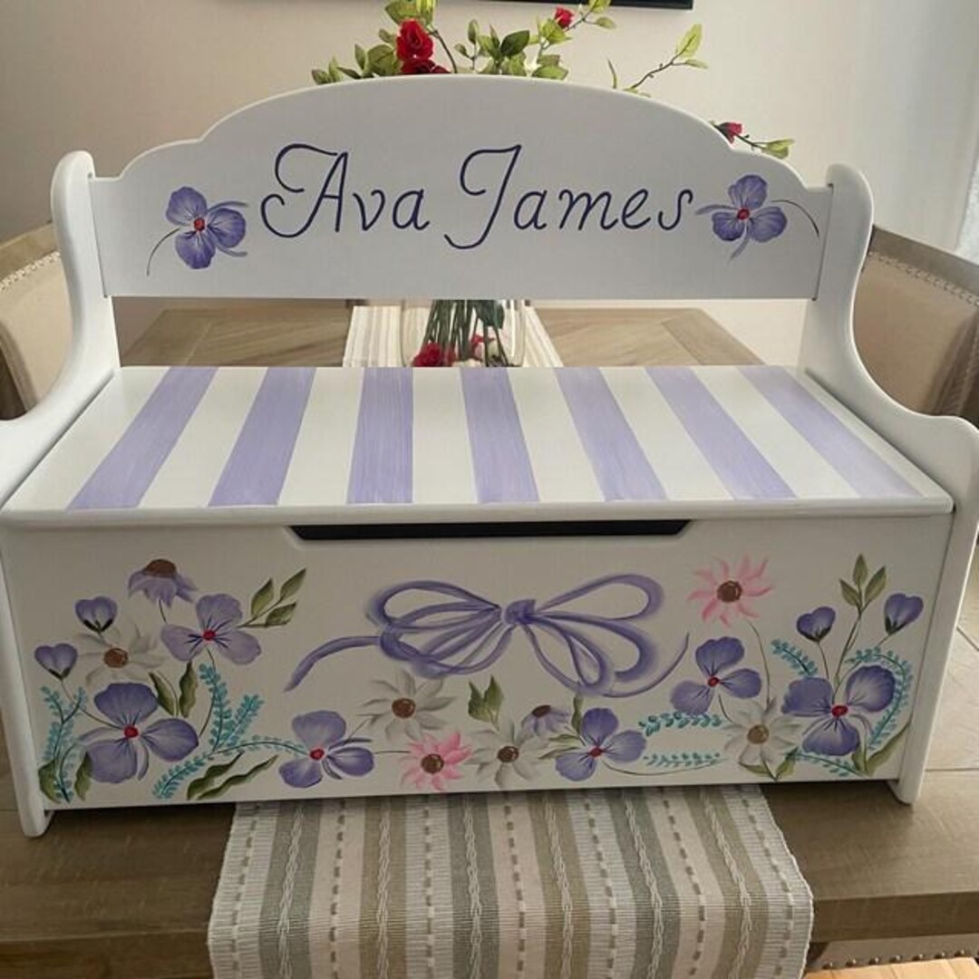 Wood Hand Painted & Personalized Toy Box Deacons Bench - 24