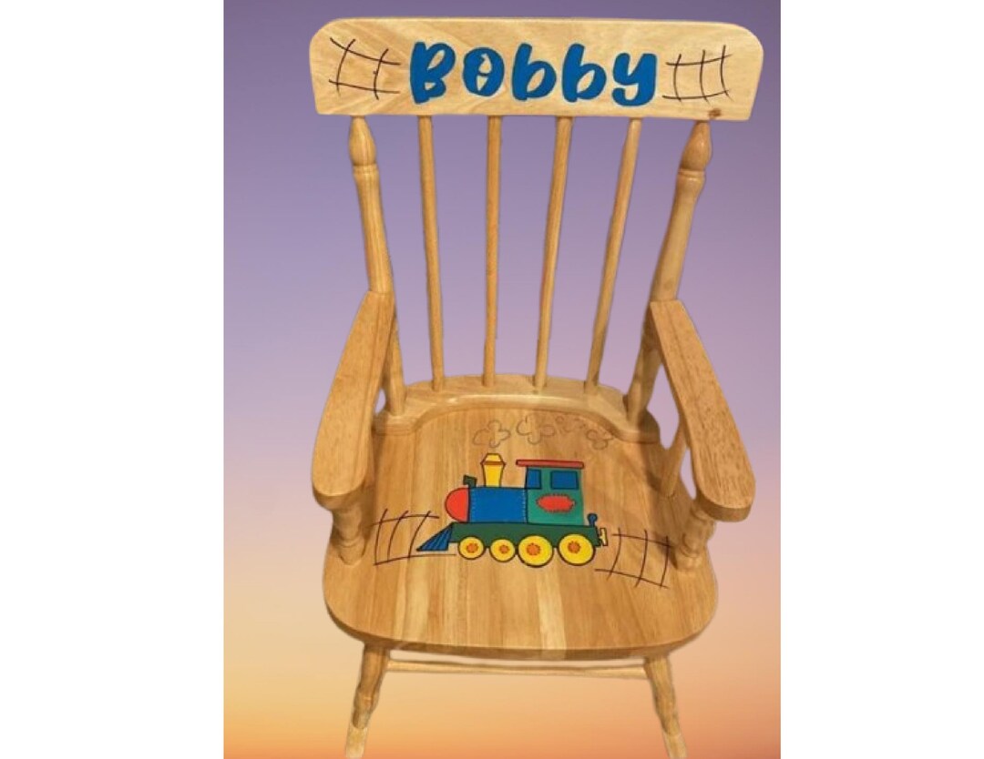Spindle Wood Rocking Chair "choo Choo " - Hand Painted & Personalized ...