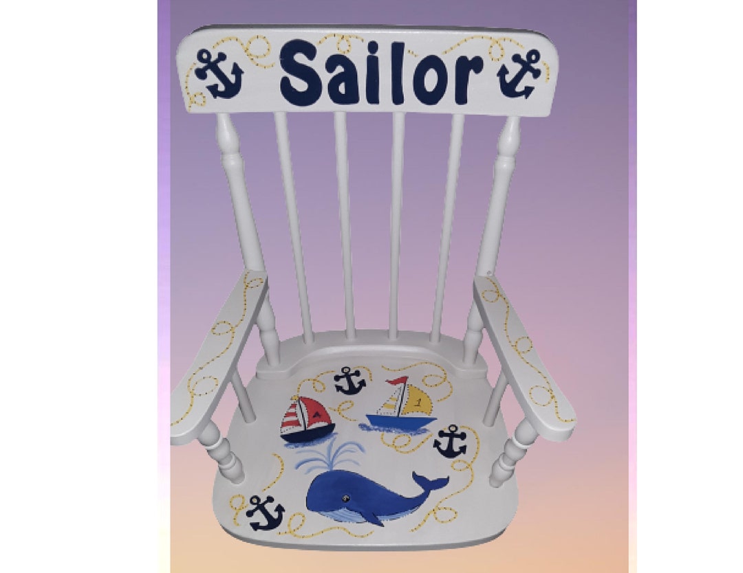 Spindle Wood Rocking Chair 2 Sizes the Sailor Hand Painted and ...