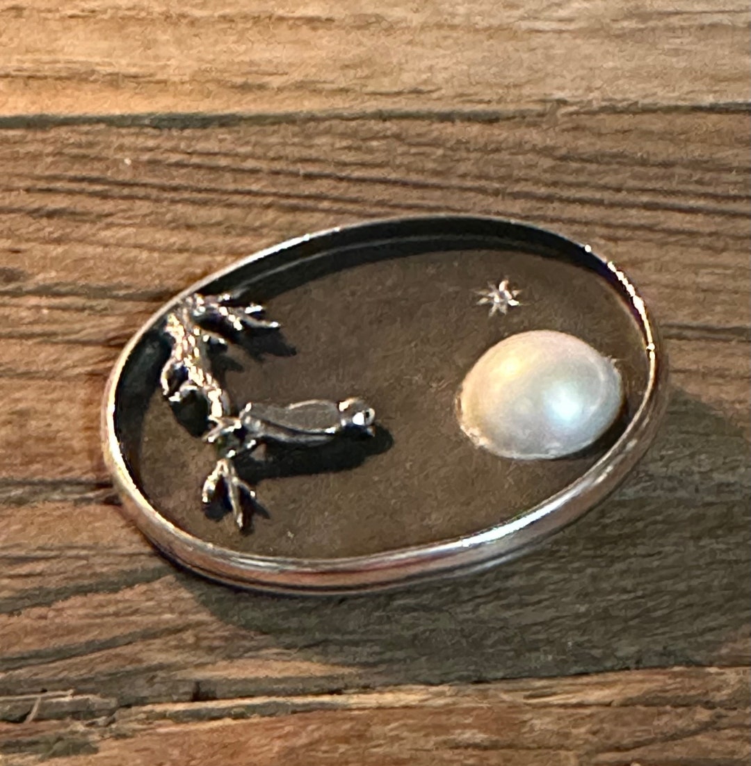 Bora Sterling Silver Pearl and CZ Bird, Moon and Star Pendant Necklace ...