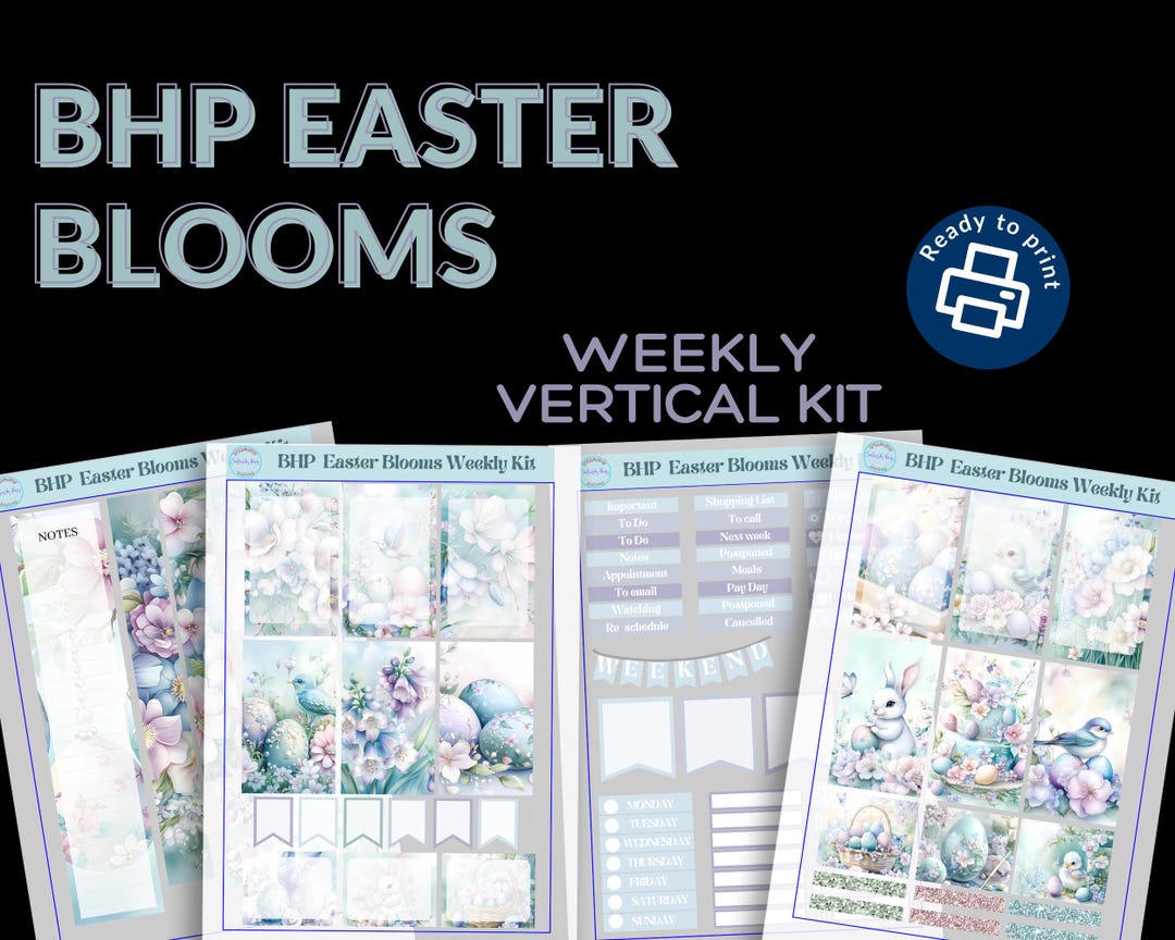 Easter, Spring Printable Planner Stickers, Easter Blooms Weekly Sticker ...