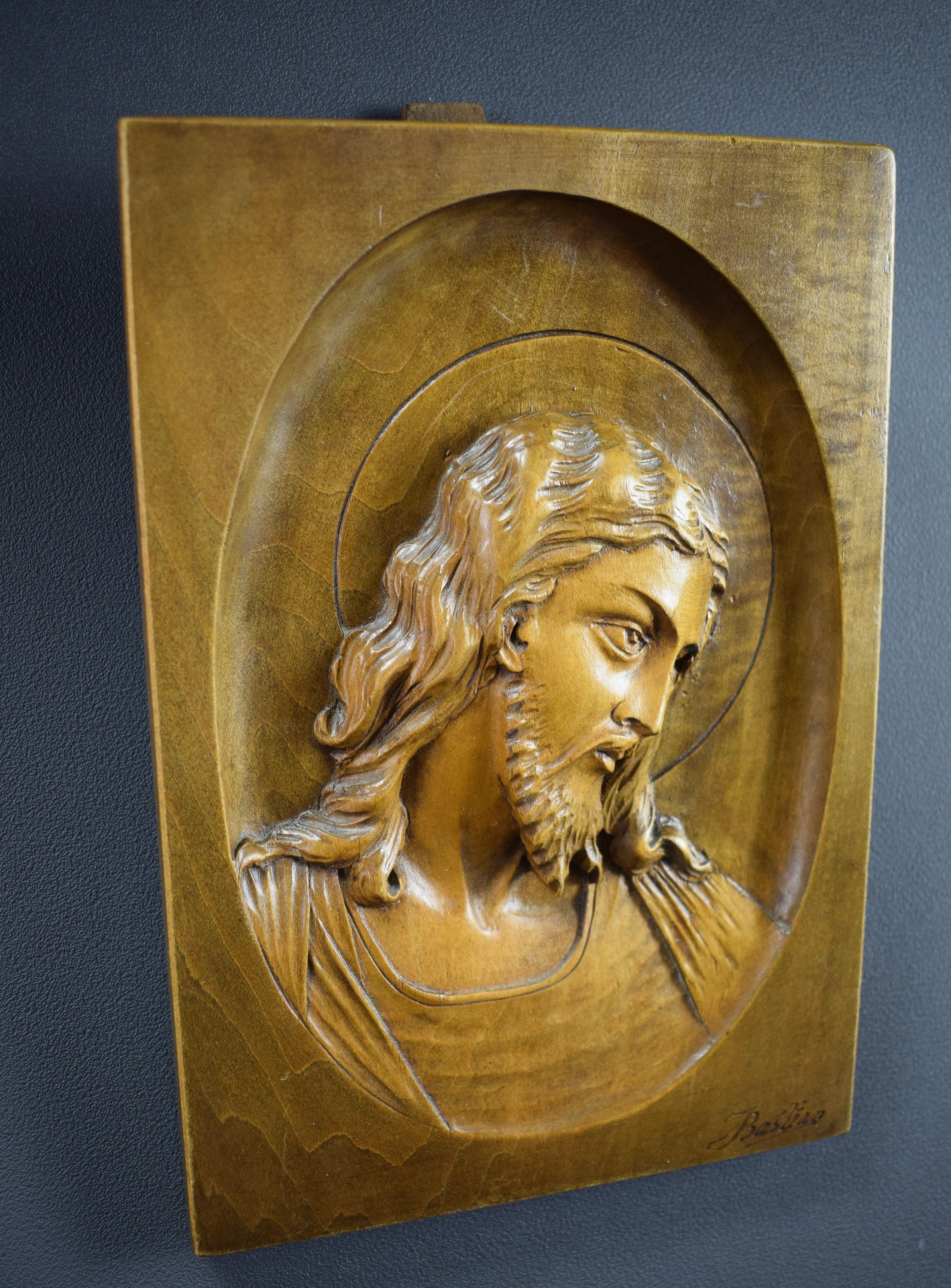 Hand Carved Wood Holy Face of Jesus Sculpture by Bastian - Etsy