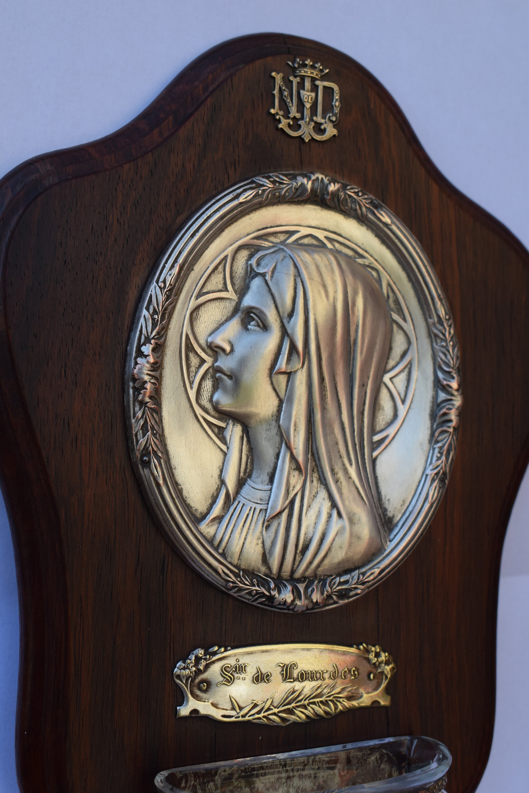 Art Deco Wood Wall Holy Water Font Virgin Mary Medallion - Etsy