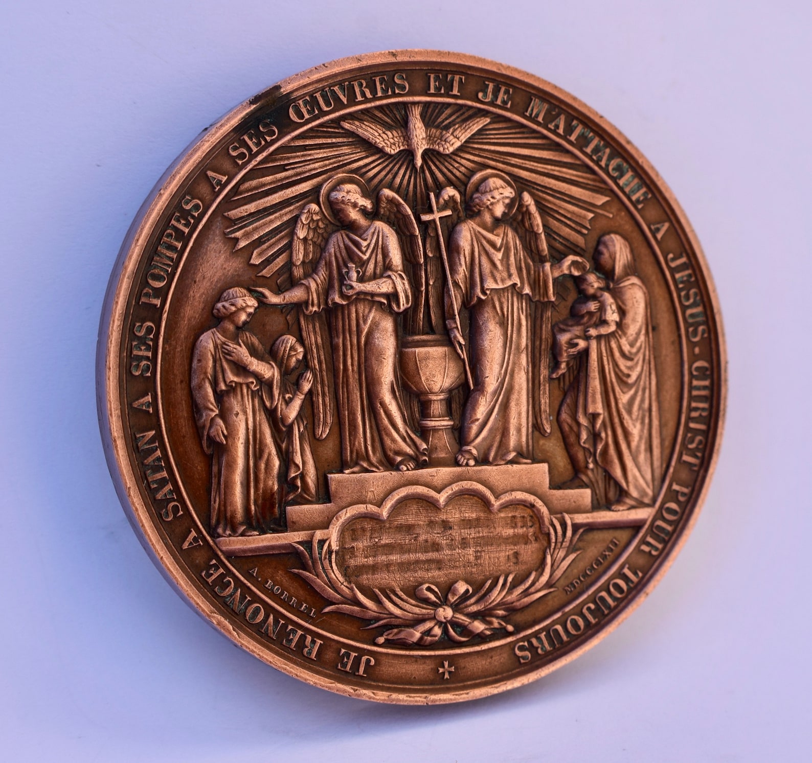Rare Communion and Baptism Copper Medallion Medal by Alfred Borrel 1862 ...