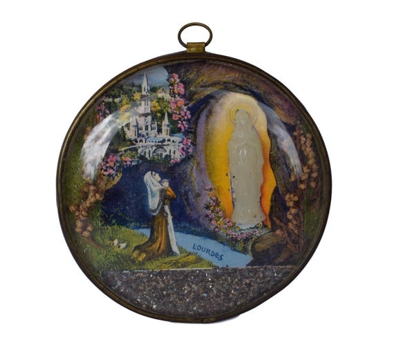 Art & Collectibles French vintage wall hanging Lourdes souvenir plate ...