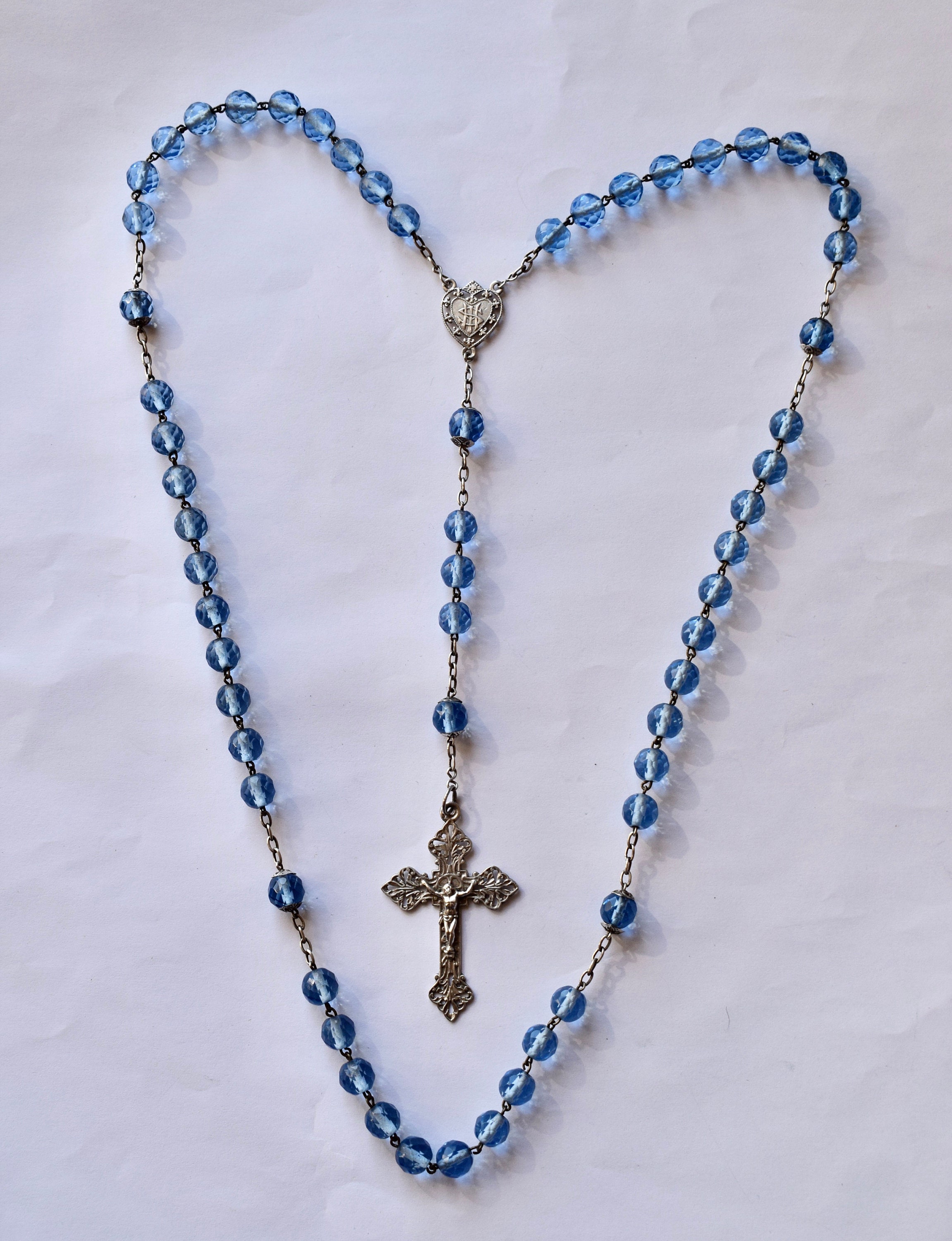 Large Antique Blue Glass Crystal Beads Sterling Silver Rosary - Etsy