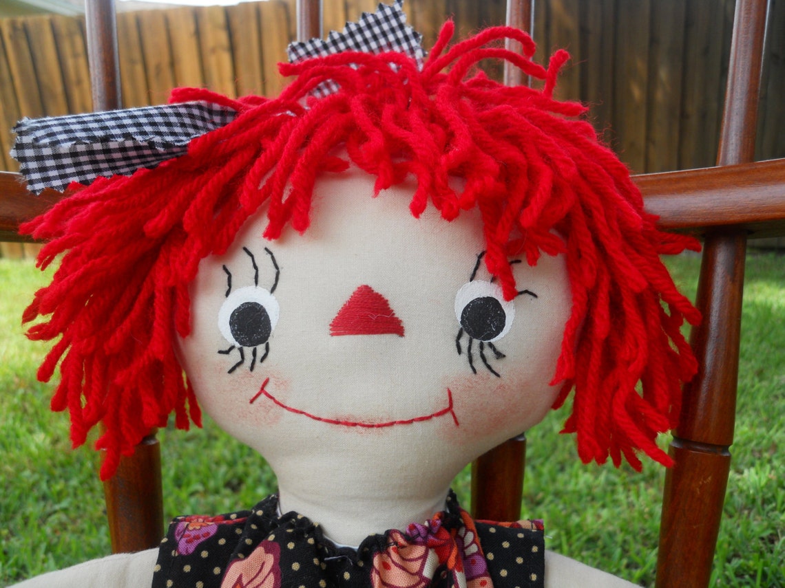 Old Fashioned Handmade Rag Doll, 18 Red Yarn Hair - Etsy