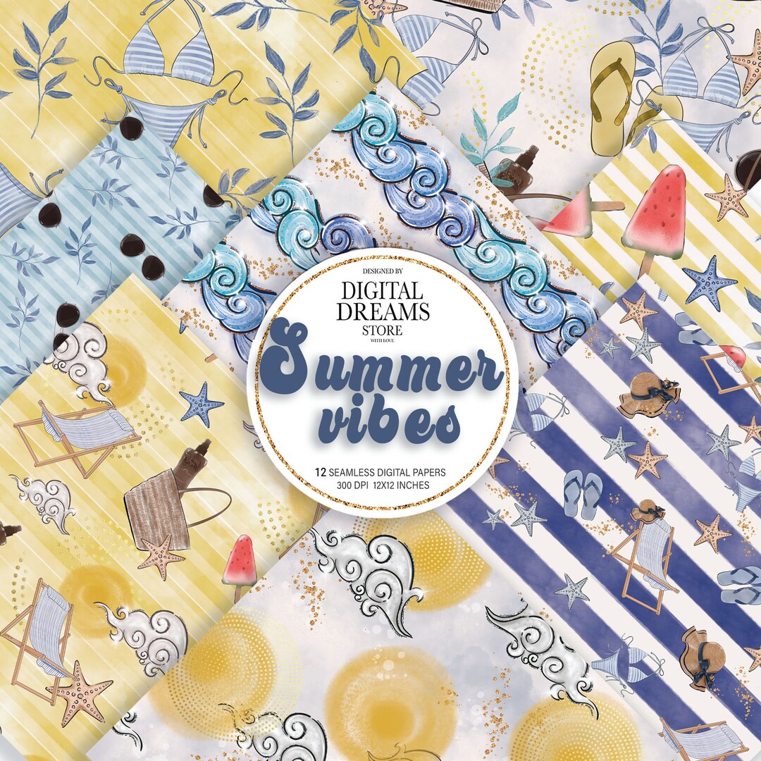 Summer Holiday Digital Paper, Summer Digital Paper, Seamless Pattern ...